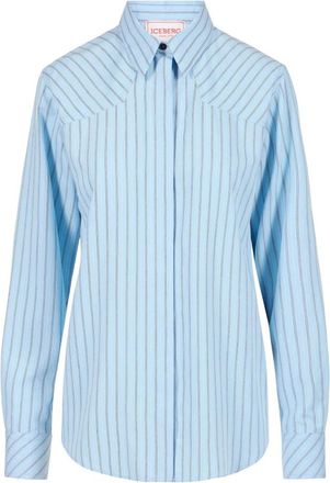 Iceberg Femme, Blouses et Chemises, Bleu, Taille: 36 FR Comfort Fit Long-Sleeved Viscose Shirt