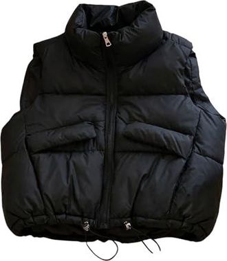 Generic Vestes pour femmes 2026 Veste d&eacute;contract&eacute;e unie &agrave; capuche avec poche zipp&eacute;e sans manches, Noir, M