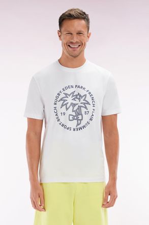 Eden Park T-shirt En Coton Blanc Sérigraphie Palmiers Coupe Décontractée