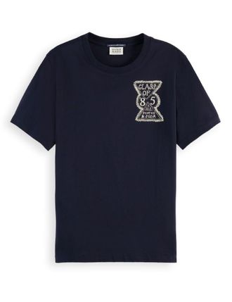 Scotch & Soda Damen Chest Artwork Regular Fit T-Shirt, Sky Captain V458, XL