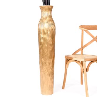 Leewadee Gro&szlig;e Deko Bodenvase F&uuml;r Dekozweige, Hohe Standvase F&uuml;r Pampasgras, Design Holzvase, 105 cm, Gold