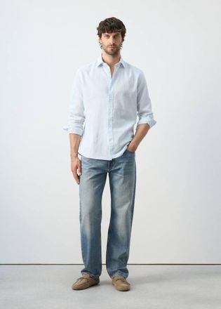 Mango Regular Fit Hemd aus Leinen-Baumwoll-Mischung himmelblau - Herren - XS - MANGO MAN