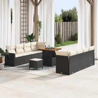 vidaXL Set Divano Da Giardino 11 Pcs Nero Poly Rattan - Vidaxl