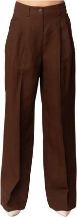 Twinset Femme, Pantalons, Brun, Taille: 36 FR Pantalon Palazzo en m&eacute;lange de lin