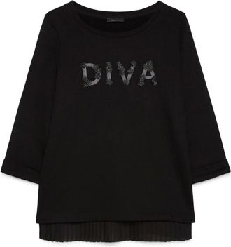 Fiorella Rubino Femme, Sweatshirts et sweats &agrave; capuche, Noir, Taille: 42 FR SweaT-shirt avec lettrage en tissu enduit et ourlet pliss&eacute;