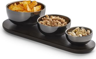 Philippi TRIO Schalen-Set, 3-teilig, Edelstahl Doppelwandig mit Mangoholz-Tablett