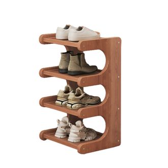 Generic Schmales Schuhregal aus Bambus - 4-lagiges mehrstufiges Regal f&uuml;r Schlafsaal oder kleine R&auml;ume - stilvolle Schuhaufbewahrung f&uuml;r Haust&uuml;r und Ecken