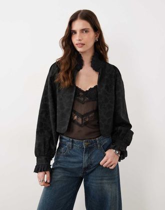 Miss Selfridge veste jacquard trophy noire