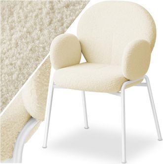 TecTake Esszimmer Stuhl mit Armlehne, Wohnzimmer Sessel, Dining Chair, Loungesessel skandinavisch, Polsterstuhl bequem, Boucl&eacute; Teddystoff Bezug, Statement M&ouml;b
