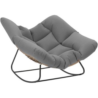 OUTSUNNY Fauteuil &agrave; bascule papasan - Outsunny - usage int&eacute;rieur et ext&eacute;rieur - avec coussin rembourr&eacute; - rotin - gris