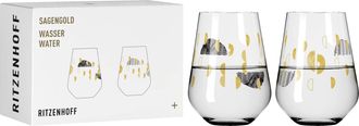 Ritzenhoff 3421002 Wasserglas 500 ml - Serie Sagengold Nr. 2, 2er Set mit Traubenmotiv, Echt-Gold - Made in Germany Schwarz, Gold