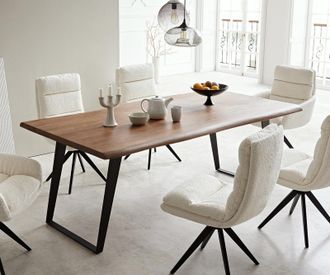 DELIFE Esstisch Edge 200x100 Akazie Braun Metall Schr&auml;g Live-Edge, Esstische, Baumkantenm&ouml;bel, Massivholzm&ouml;bel, Massivholz