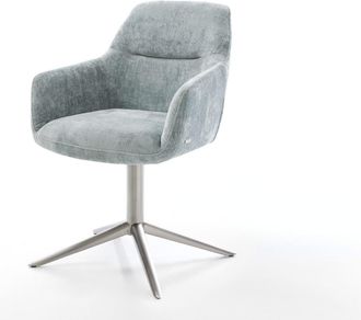 DELIFE Drehstuhl Pejo-Flex Chenille Pastellblau Fußkreuz Edelstahl 360° drehbar Wippfunktion Taschenfederkern, Esszimmerstühle