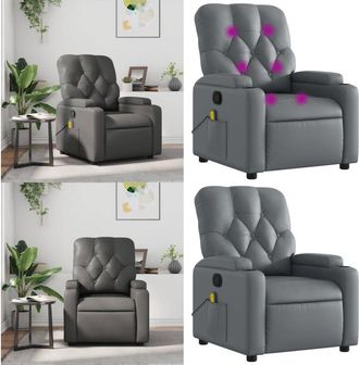 vidaXL Massagesessel Grau Kunstleder - Massage Sessel - Relaxsessel - TV-Sessel - Wohnzimmersessel - Lederlook Sessel - Home & Living