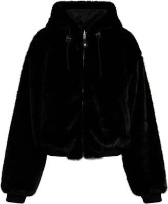 ERL Veste droite &agrave; capuche effet fourrure