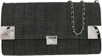 Chanel 2001-2003 Choco Bar Schultertasche aus Canvas - Grau