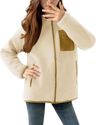 Generic Vestes en polaire pour femme avec fermeture &eacute;clair int&eacute;grale, poches l&eacute;g&egrave;res, manteaux dhiver doux et chauds pour la randonn&eacute;e, les voyages, blanc, S