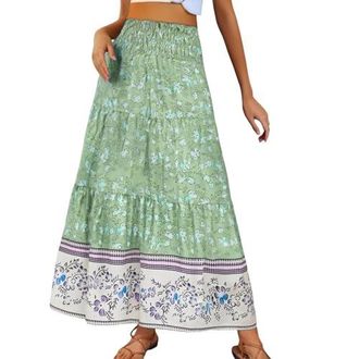 Generic Robes boh&egrave;me 2026 pour femmes, jupes longues boh&egrave;mes fluides, taille haute, trap&egrave;ze, maxi &eacute;t&eacute; pliss&eacute;e, mini, Vert, 3XL