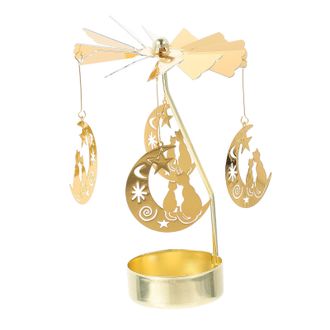 Minkissy Minkissy Kerzenhalter Katze auf Mond Spinning Teelichthalter Metall Rotierend Teelicht Karussell Kerzenständer Windlicht Tischdeko für Valentinstag Ho