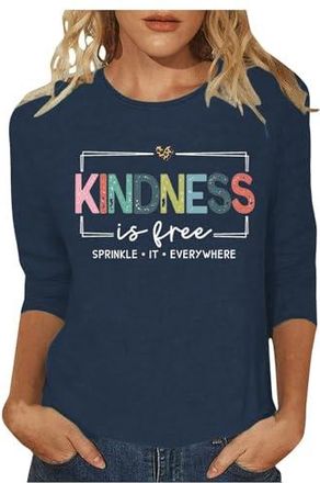 Generic T-shirt tendance pour femme &laquo; Kindness is Free &raquo; - Lettre d&eacute;t&eacute; athl&eacute;tique - D&eacute;contract&eacute; - Pour sortir - Coupe ample - Col rond - T-shirt basique migno