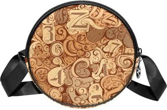 Generic Sac &agrave; bandouli&egrave;re rond pour femme, avec lettres, chiffres, marron, petit sac &agrave; bandouli&egrave;re avec fermeture &eacute;clair, bretelles r&eacute;glables, sac &agrave; main rond