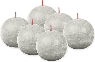 Bolsius Bolsius Rustik Kugelkerze - Hellgrau - 6 St&uuml;ck - &Oslash; 7.6 cm - Dekorative Kerze - L&auml;nge Brenndauer 25 Stunden - Unparf&uuml;mierte - Enth&auml;lt Nat&uuml;rliches Pflan