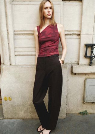 Mango Top asym&eacute;trique imprim&eacute; bordeaux - Femme - XS - MANGO