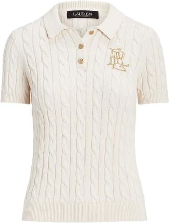 Ralph Lauren Femme, Tops, Beige, Taille: 38 FR Natrissa Cable Knit Polo Sweater