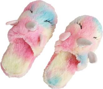 Hemobllo Pantoufles Licorne en Peluche Rose Taille L Pantoufles DInt&eacute;rieur Antid&eacute;rapants et Chauds en Coton pour Maison Hiver et Automne