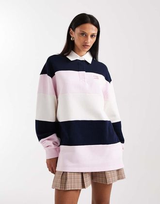 Tommy Jeans Top style rugby à rayures - Bleu et rose clair