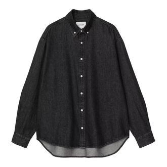 Carhartt Work in Progress Homme, Chemises, Noir, Taille: M Chemise Classique Noire en Coton &agrave; Manches Longues