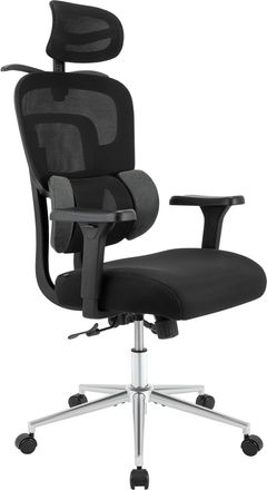 Clp B&uuml;rostuhl ergonomisch mit Kopfst&uuml;tze Lothenda, Schreibtischstuhl h&ouml;henverstellbar Lordosenst&uuml;tze 3D-Armlehnen, Drehstuhl bis 150 kg, Farbe:schwarz