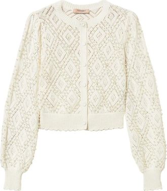 Twinset Femme, Pulls, Beige, Taille: 40 FR Gilet &agrave; Bord Festonn&eacute;
