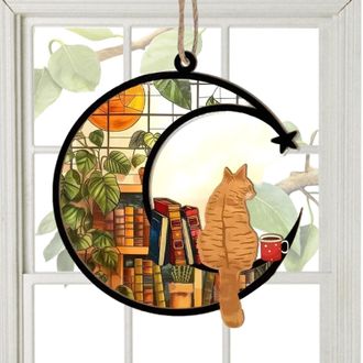 Generic Niedliches Katzen-Fensterornament - Acryl-Tierfigur, dekorativer Sonnenf&auml;nger, verspieltes Katzendesign mit leuchtenden Farben | Ideale Wanddekoration