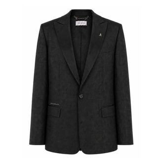 Philipp Plein Homme, Vestes, Noir, Taille: 3XL Blazer Jacquard Coupe R&eacute;guli&egrave;re Monogramme