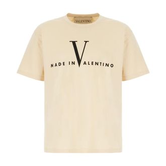 Valentino Garavani Homme, Tops, Beige, Taille: S T-shirt en coton avec imprim&eacute; Made In
