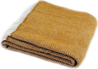 Tweedmill Decke/&Uuml;berwurf mit Fischgr&auml;tenmuster aus reiner gelber Schurwolle, hergestellt in Gro&szlig;britannien