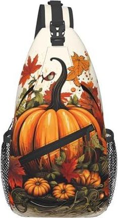 Generic Sacoche Homme Bandouliere Citrouille Sorci&egrave;re Feuilles d&eacute;rable dautomne Durable Sac De Poitrine L&eacute;ger Sac &agrave; Dos De Voyage pour Randonn&eacute;e Camping Femme
