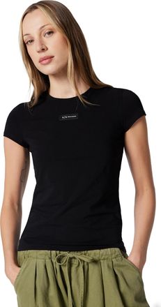 A|X Armani Exchange Womens Cross Gender, Short Sleeve Front Logo Patch, T-Shirt, Black, S