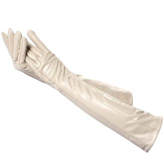 Generic Lange Lederhandschuhe Damen Winter Lammfell Damen Lange Handschuhe Beige 7.5