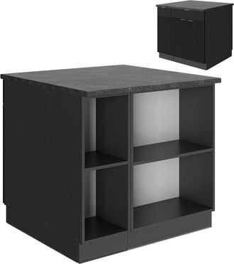 Vicco Îlot de cuisine Fame-Line, Noir rayé, 90 cm avec tiroir, sans plan de travail, Vicco