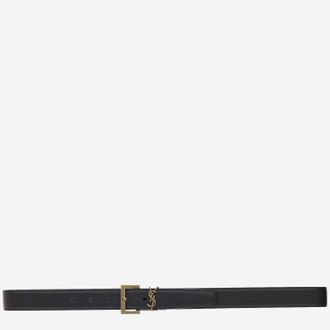 Saint Laurent Mens Belt Cassandre Leather Black Calfskin