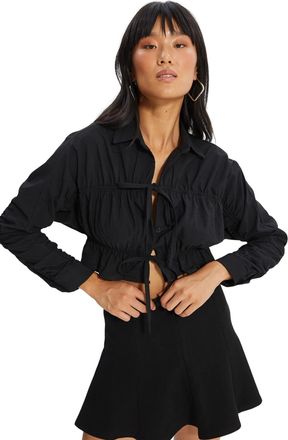 Trendyol Trendyol Womens Asymmetrischer Kragen Unifarben Regular Hemd T-Shirt, Black, 42