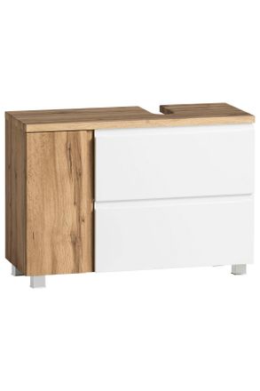 Held Waschbeckenunterschrank, Wei&szlig;, Eiche Wotan, Holzwerkstoff, 1 F&auml;cher, 1 Schubladen, 85x56x35 cm, Made in Germany, stehend, h&auml;ngend, Badezimmer, Badezim