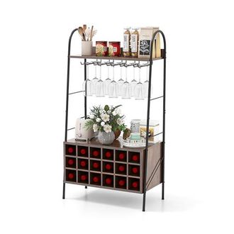 Giantex Meuble &agrave; vin de 18 bouteilles, porte-bouteille de sol avec 15 porte-gobelets et 2 &eacute;tag&egrave;res, porte-bouteilles amovible, &eacute;tag&egrave;re pour bouteilles de vin 