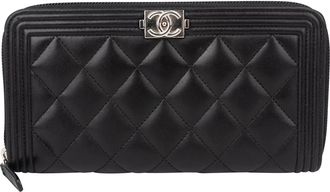 Chanel Portemonnaie - Chanel Quilted Lambskin Palladium Boy Wallet - Gr. unisize - in Schwarz - für Damen