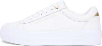 Tommy Hilfiger Damen Th Platform Sneaker Tumbled Ltr Fw0Fw09018 Low Top, White (White), 40 EU