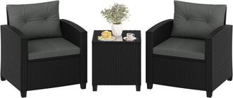 Yaheetech Yaheetech Salon de Jardin 2 Personnes en R&eacute;sine Tress&eacute;e Ensemble Bistrot 3 Pi&egrave;ces avec Table Basse Fauteuils dExt&eacute;rieur avec Coussins et Oreillers