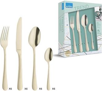 Amefa AUSTIN CHAMPAGNER Besteckset 24-teilig | PVD-veredeltes goldenes Besteck Set | farbigesTafelservice 18/0 Edelstahl rostfrei | Besteck Set 6 Personen |