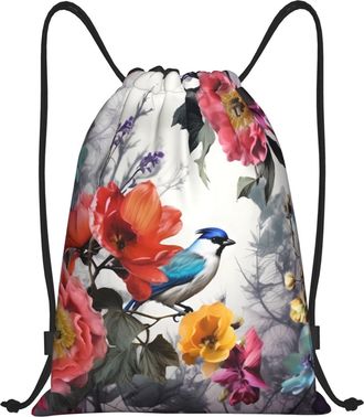 Generic Wildblumen V&ouml;gel Bl&auml;tter Zweige Druck Zuziehbeutel Tasche Unisex Verstellbar Rucks&auml;cke for Urlaub Schwimmen Strand 36X42Cm